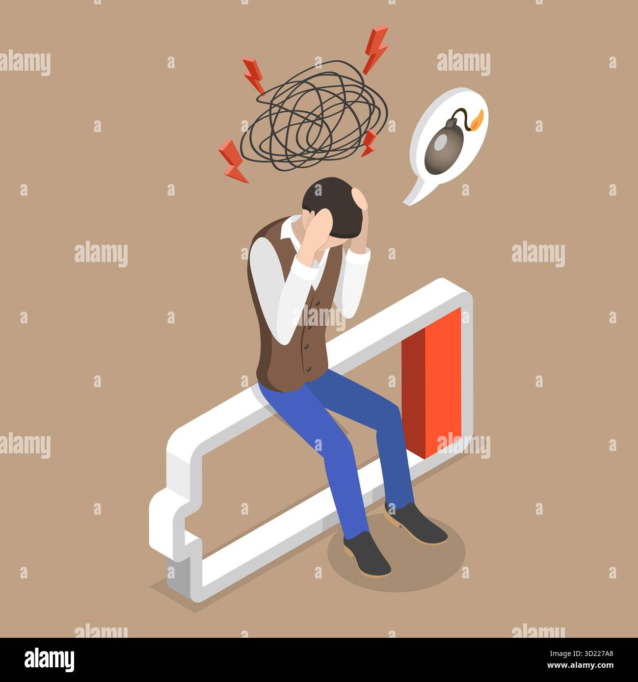 3D Isometric Flat Illustration of Mental Breakdown, Bad Experiences and ...