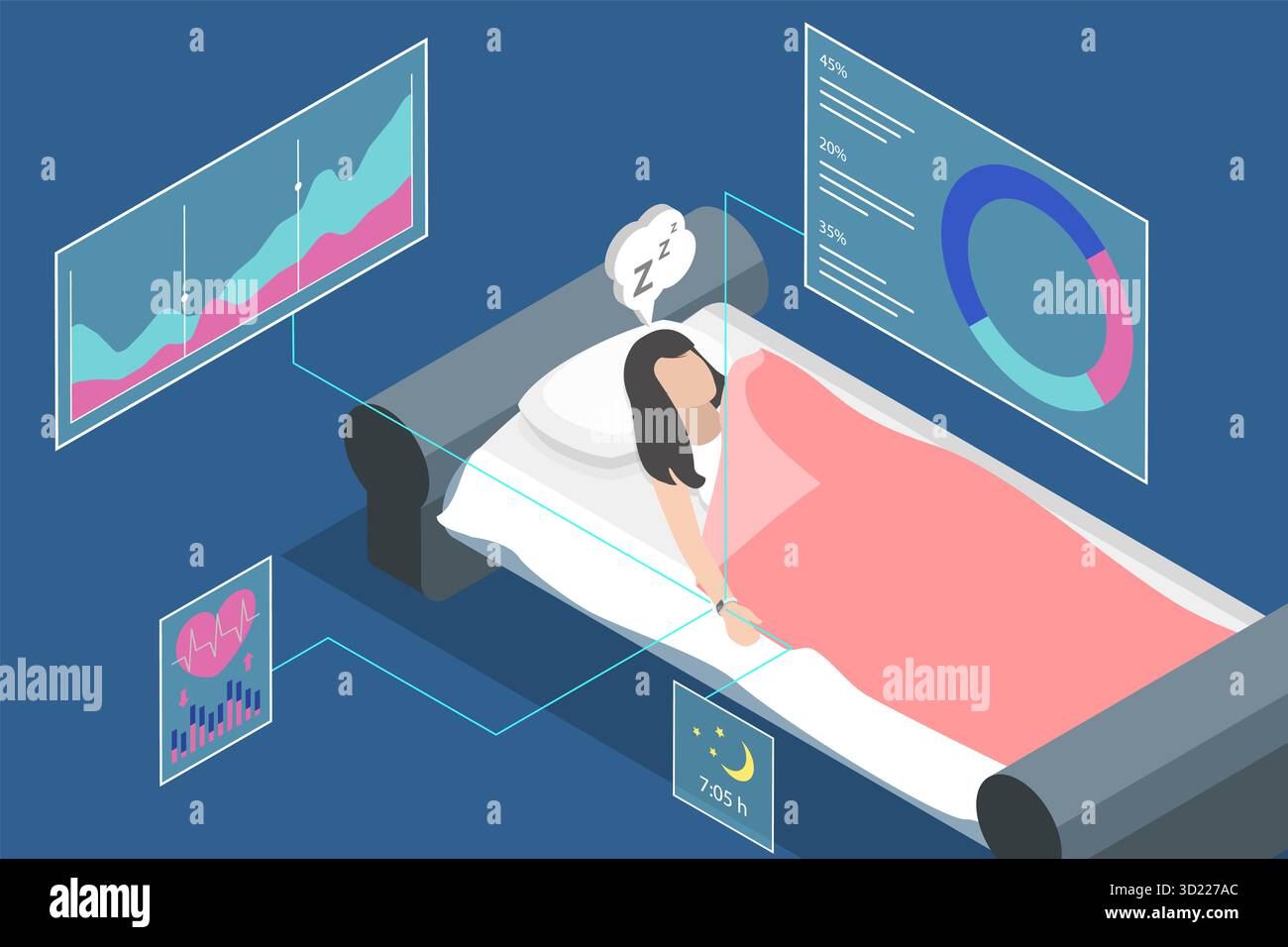 3D Isometric Flat Illustration of Sleep Tracker, Analyzing Sleep ...