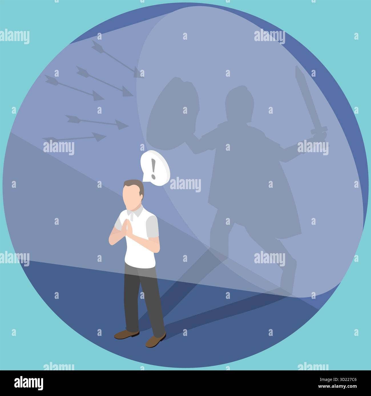 3D Isometric Flat Illustration of Faith and Protection, Praying Scared ...