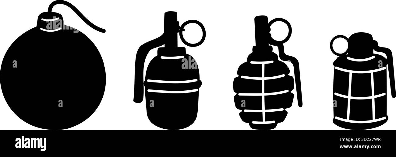 Bombs and fragmentation grenades. Military conflict arsenal. TNT ...