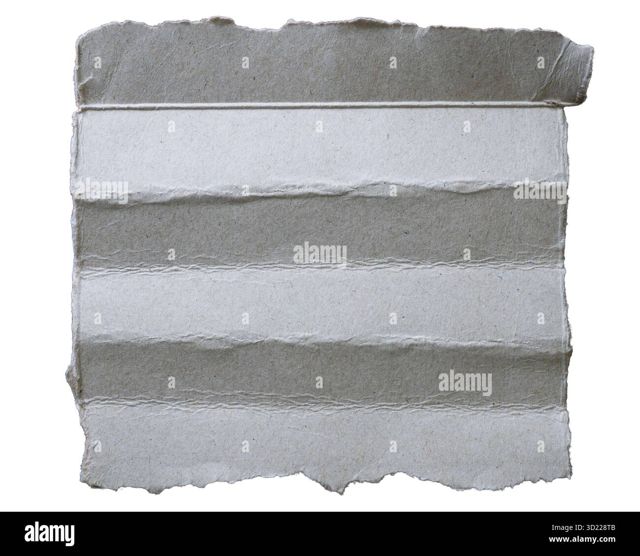 Piece of torn grey rectangular hard paper with folded horizontal lines ...