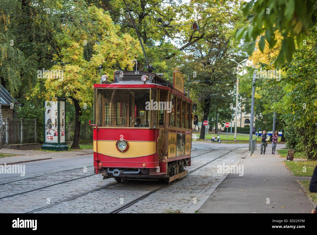 Historic retro tram in Riga Stock Photo - Alamy