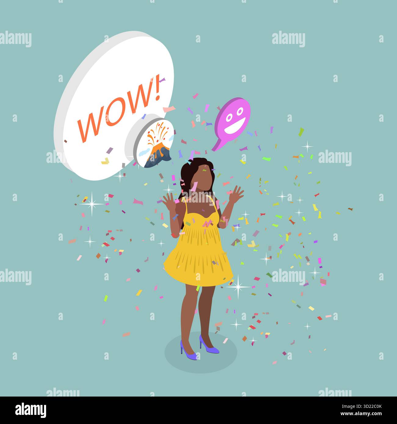 3D Isometric Flat Illustration of Wow Effect, Shock or Surprise ...
