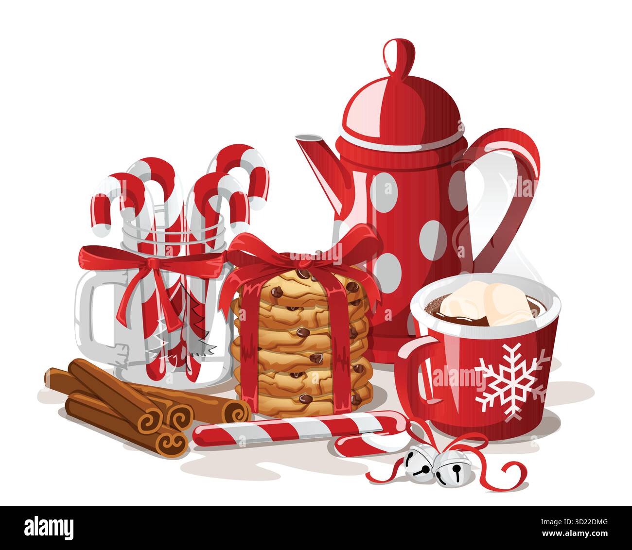 Festive Treats Composition with Hot Chocolate, Candy Canes, Cookies and ...