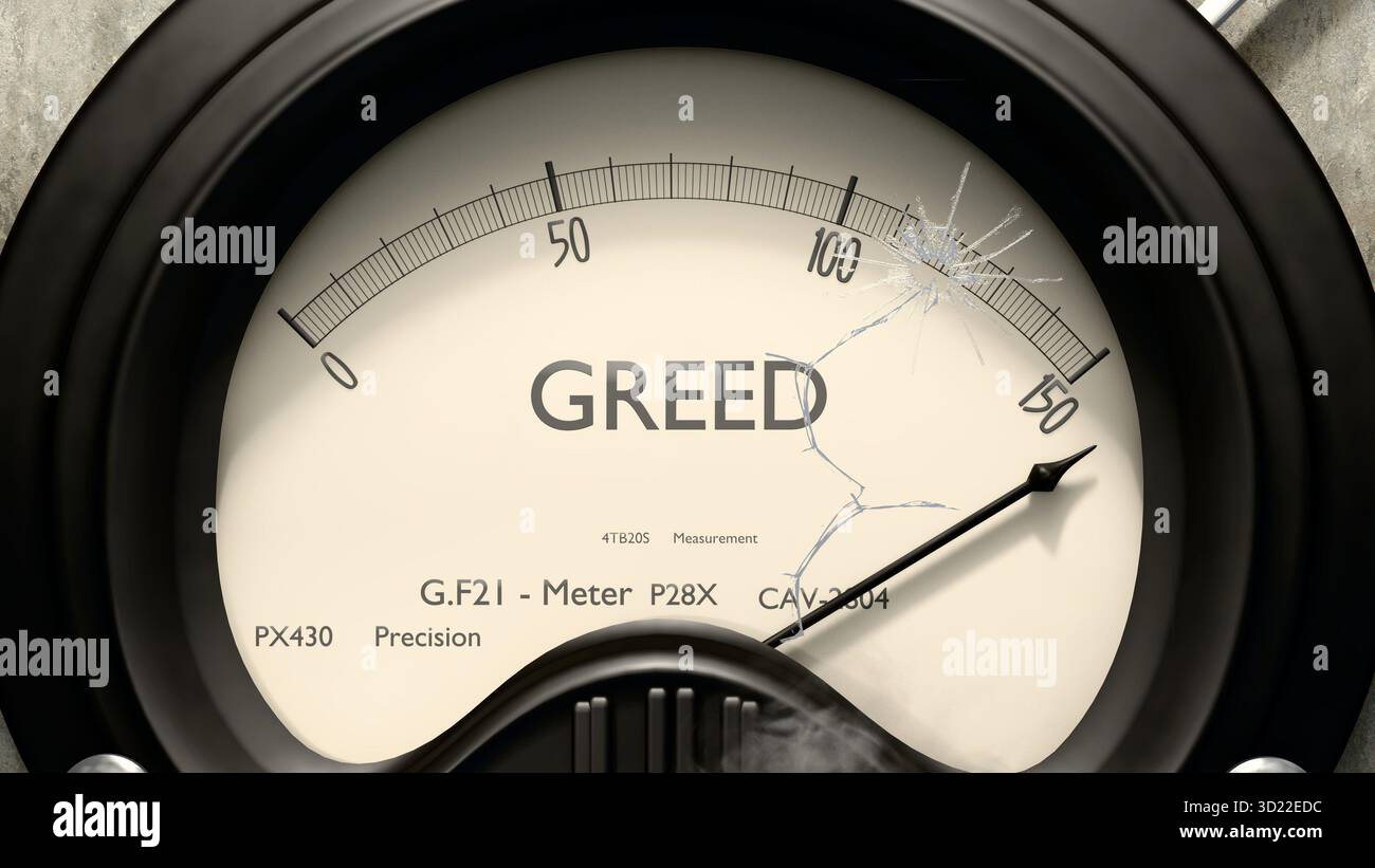 Greed meter showing high levels of greed. Dangerously increasing values ...