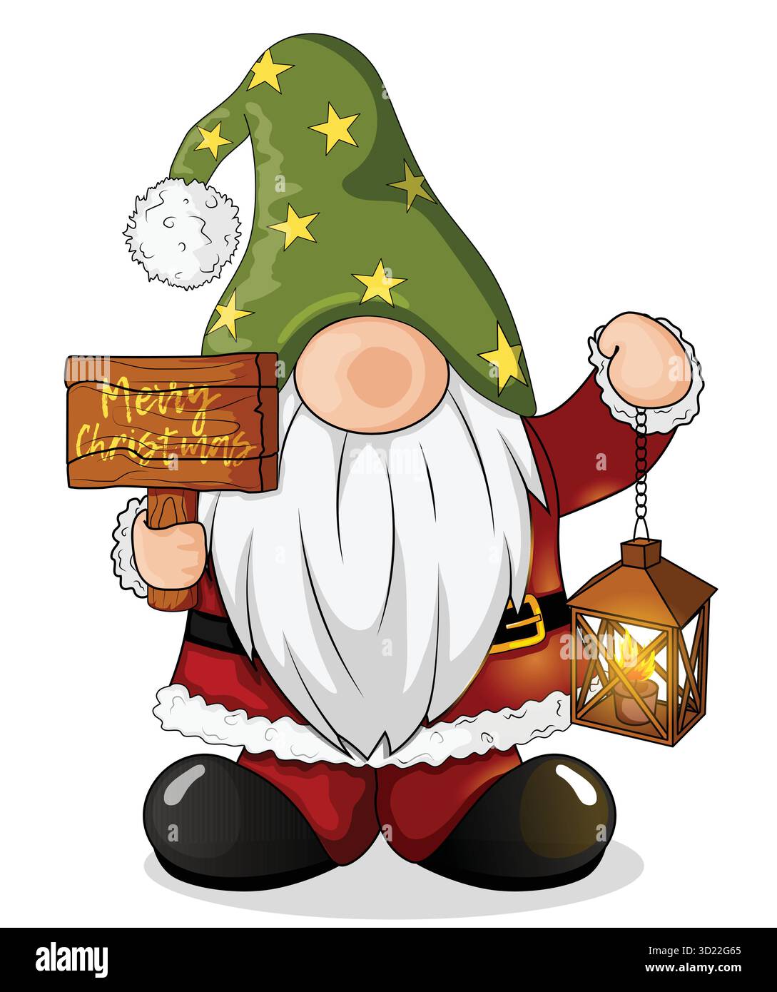 Scandinavian Tomte Gnome with Merry Christmas Wooden Sign and Lantern ...