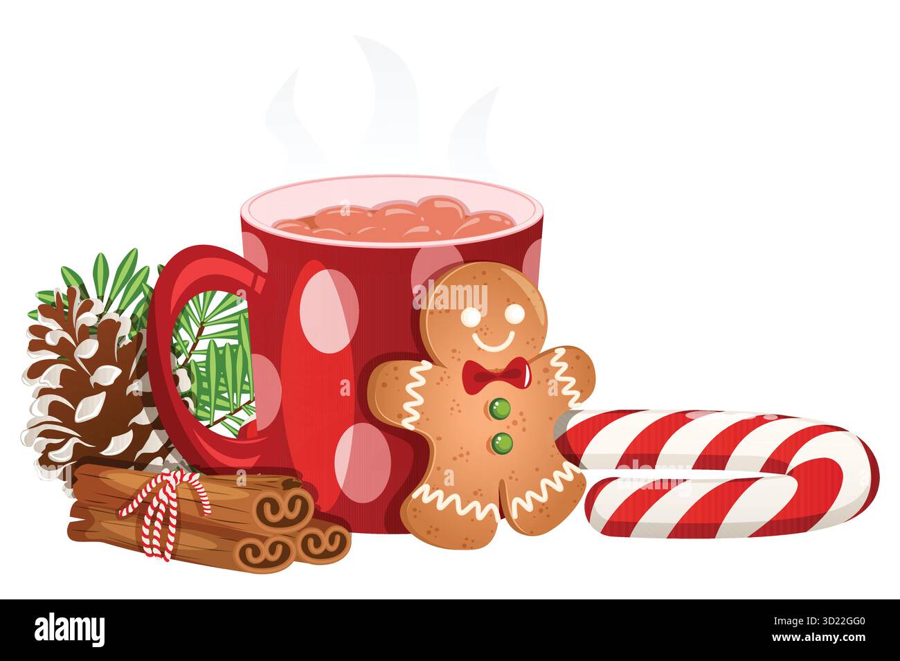 Hot Chocolate Mug with Gingerbread Cookie, Candy Cane, Cinnamon Stick ...