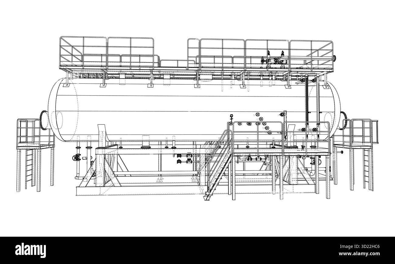 Industrial Tank Blueprint with Platforms. Vector Stock Vector Image ...