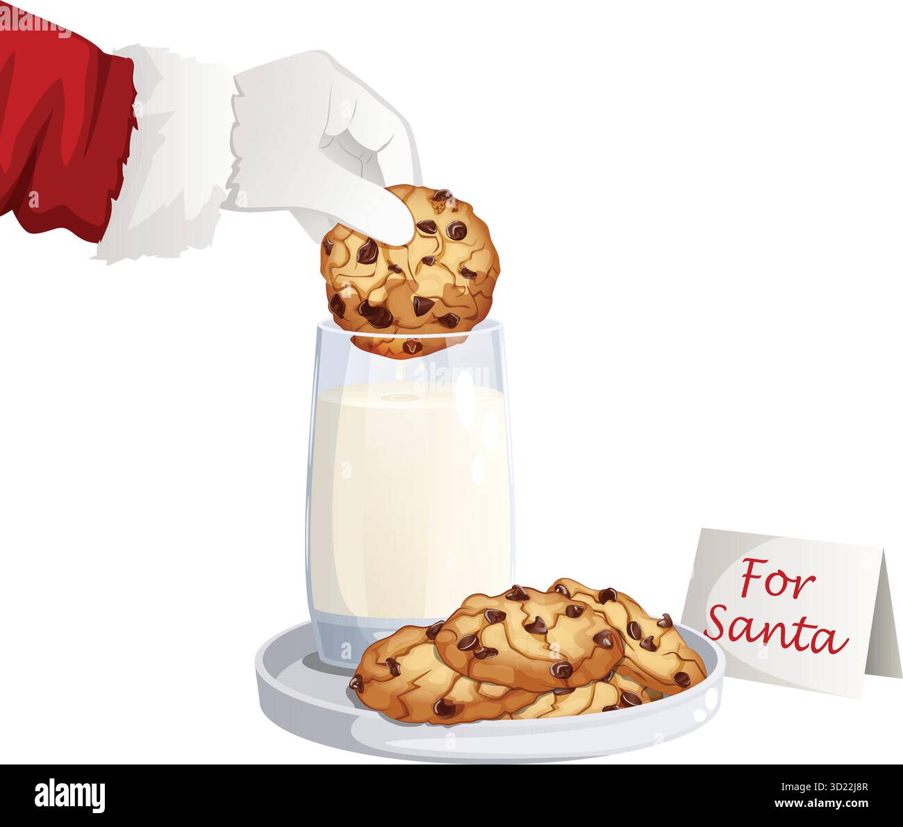 Santa Hand Dunking Chocolate Chip Cookie in a Glass of Milk - Cookies ...