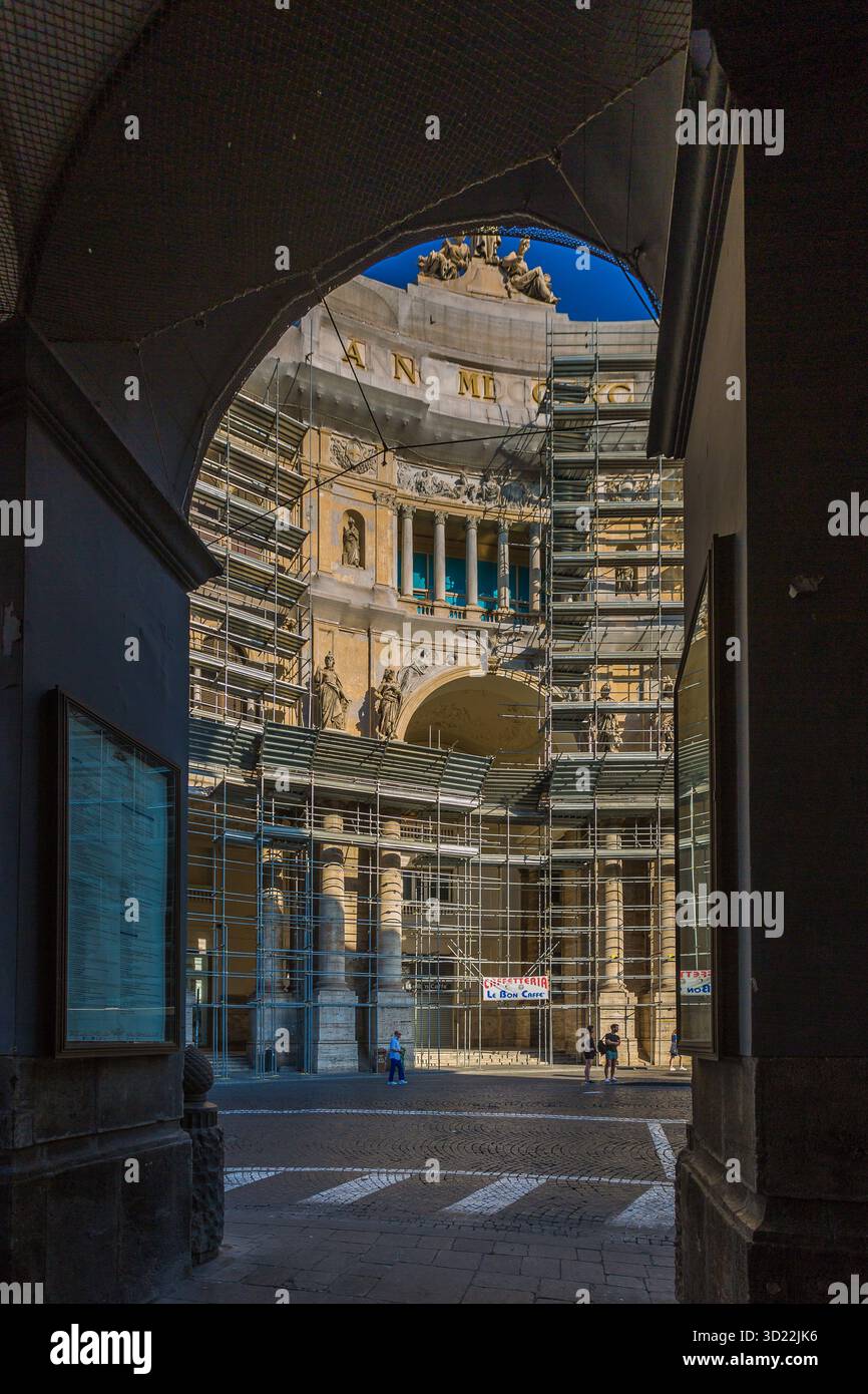 Naples (Italy) - View through arch onto renovated building in Naples ...