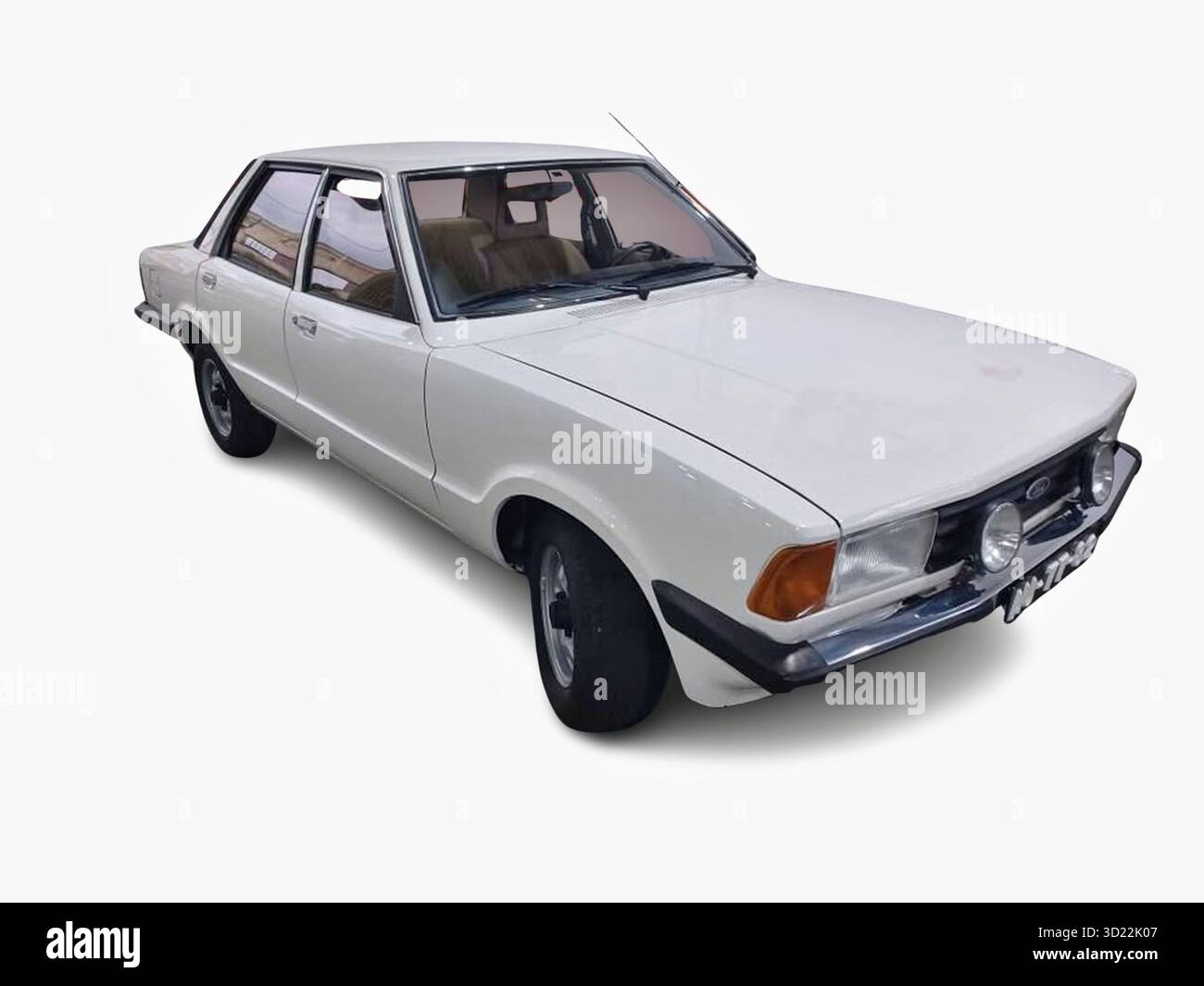 Classic white Ford Taunus TC Cortina parked in a studio, showcasing its ...
