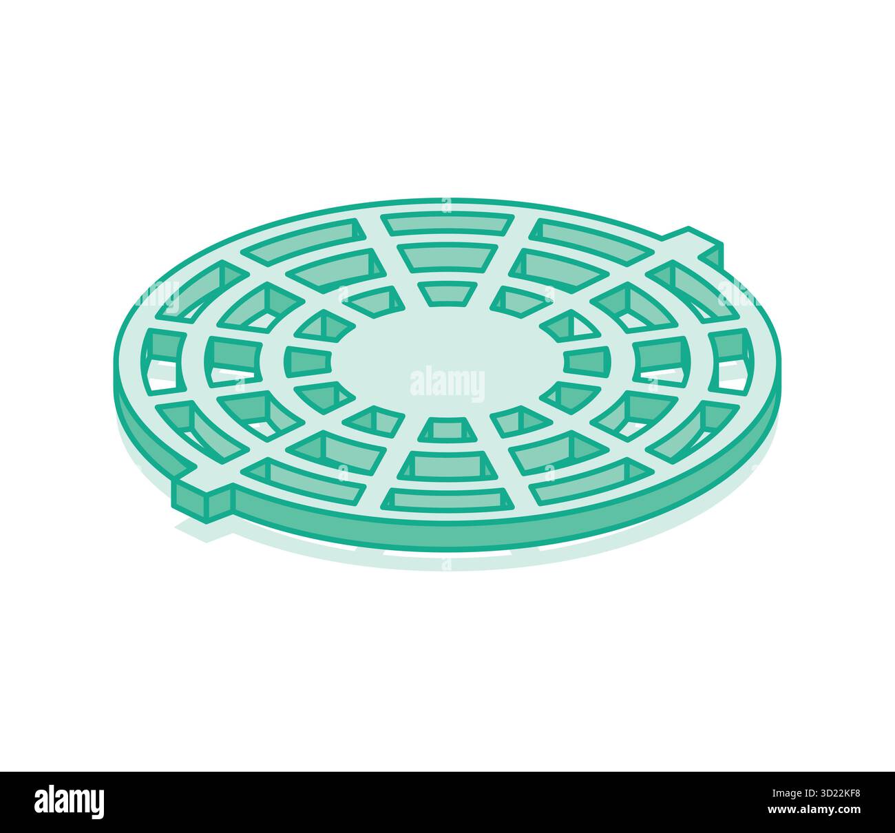 Isometric outline round manhole cover. Urban infrastructure and sewer ...