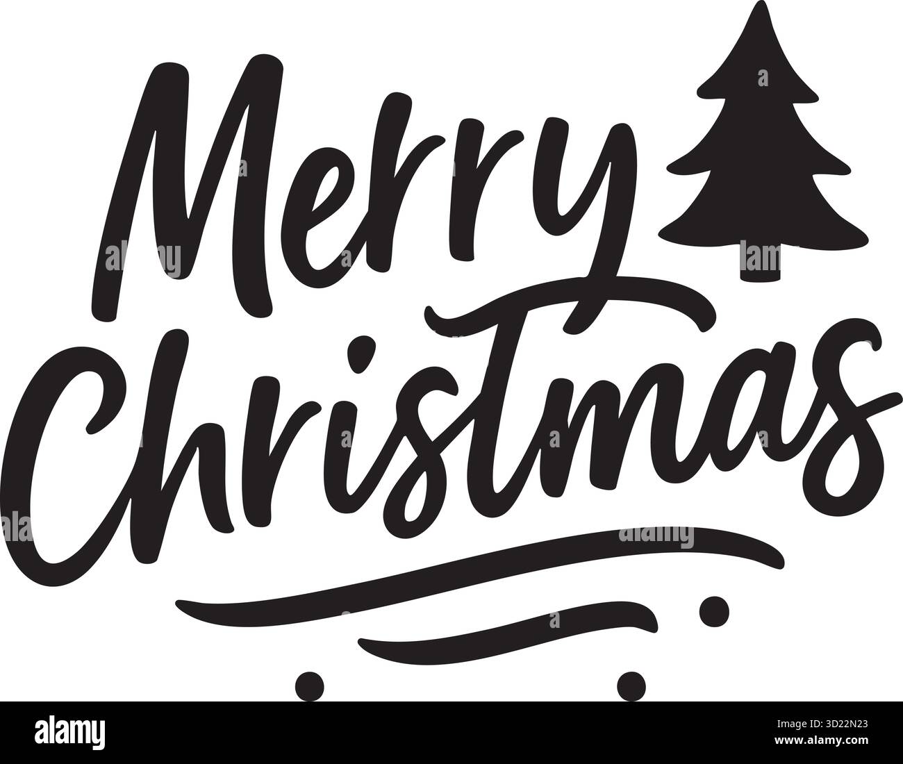 Modern Handwritten Merry Christmas Lettering with Pine Tree Silhouette ...