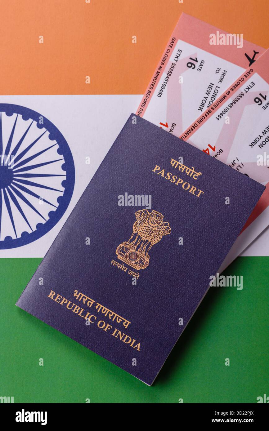 Indian passport and tickets for travelling, flying and doing business ...