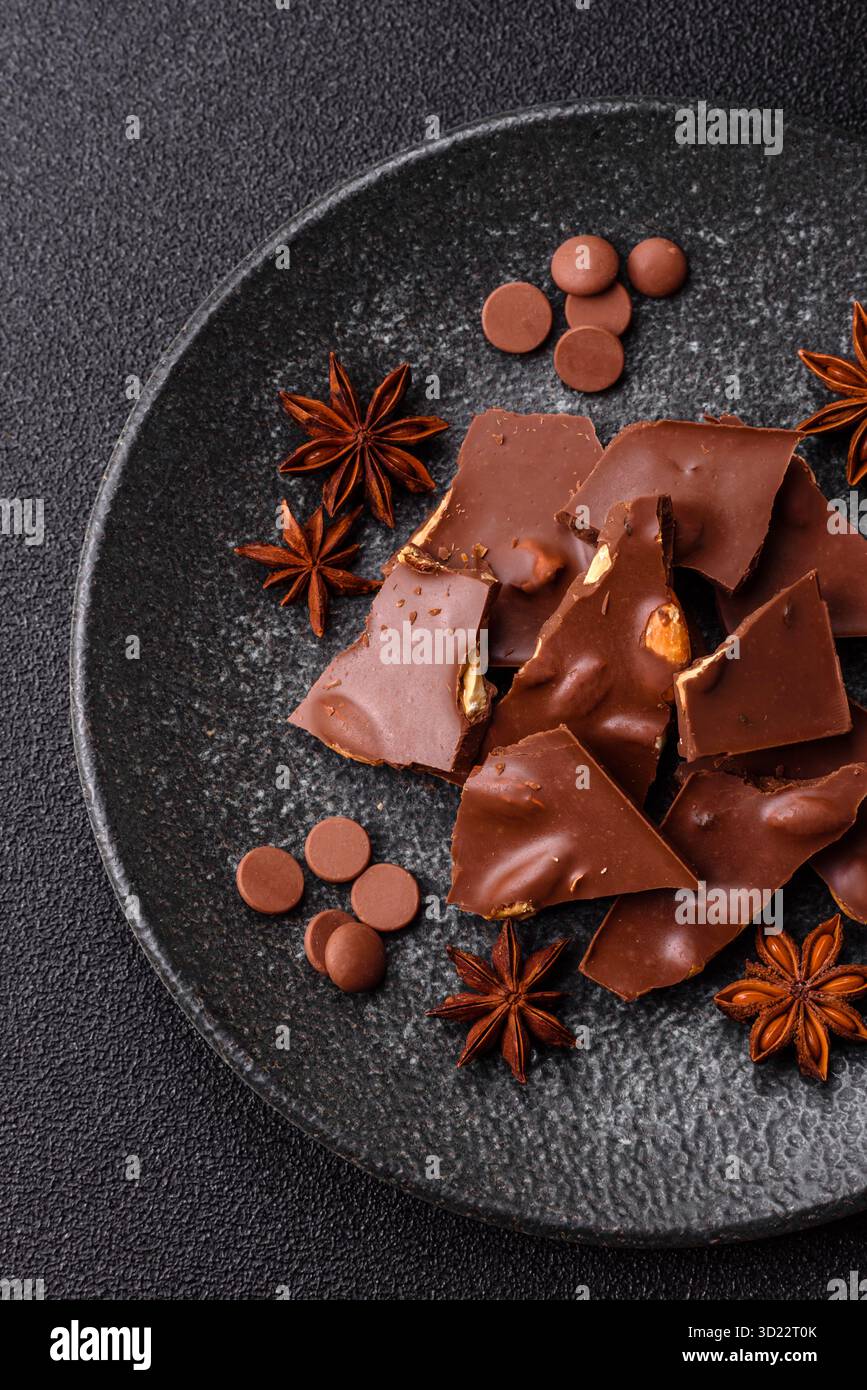 Bar sweet craft artisan chocolate with dried fruits made at home. Craft ...