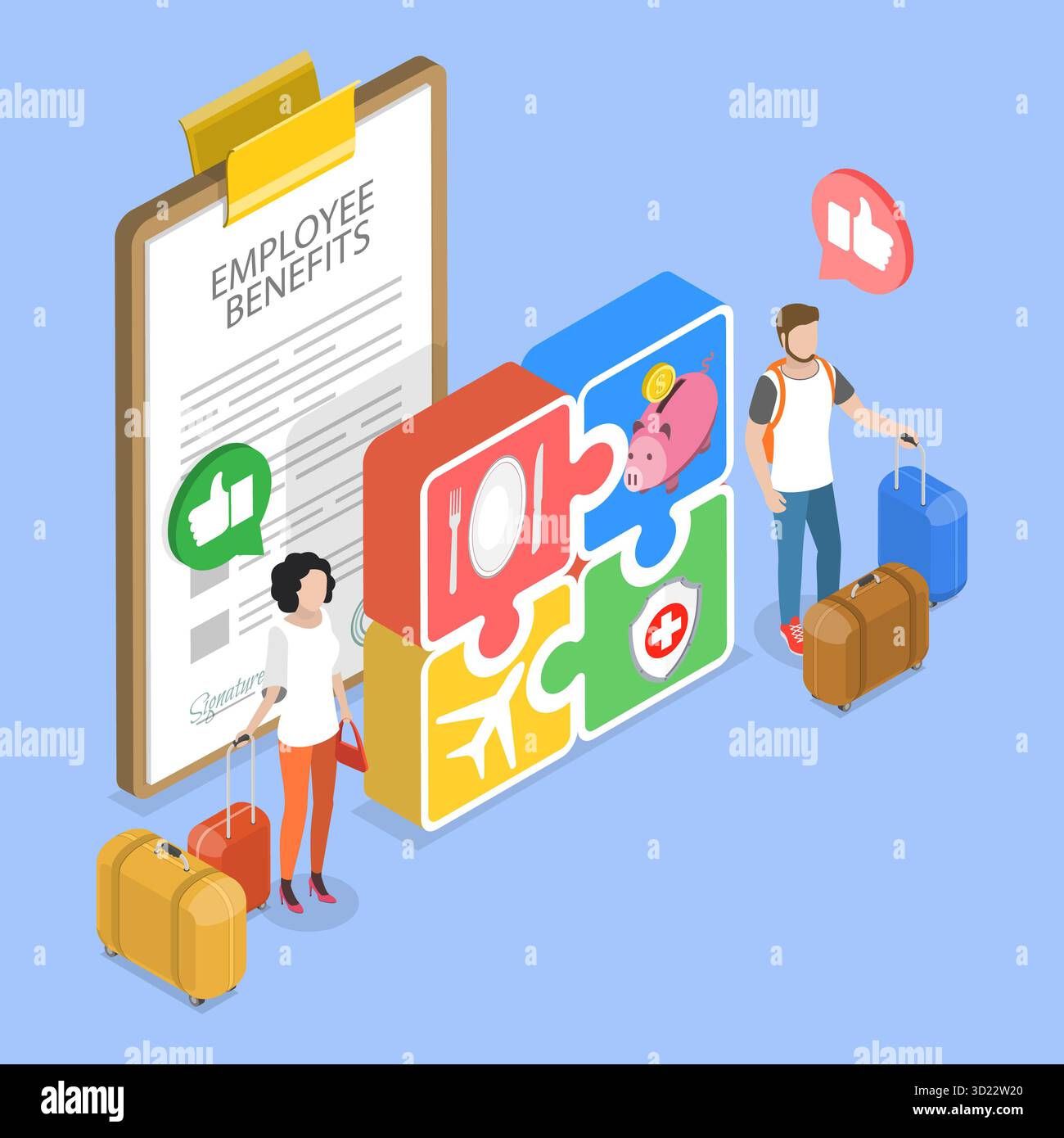3D Isometric Flat Illustration of Employee Benefits Package ...