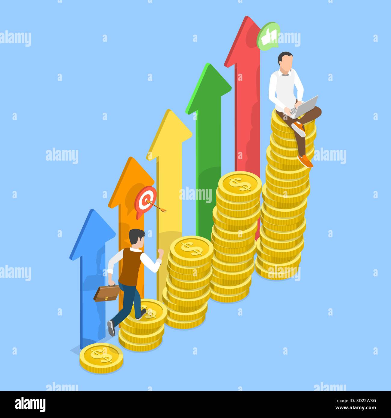 3D Isometric Flat Illustration of Profit Income Chart Increase ...