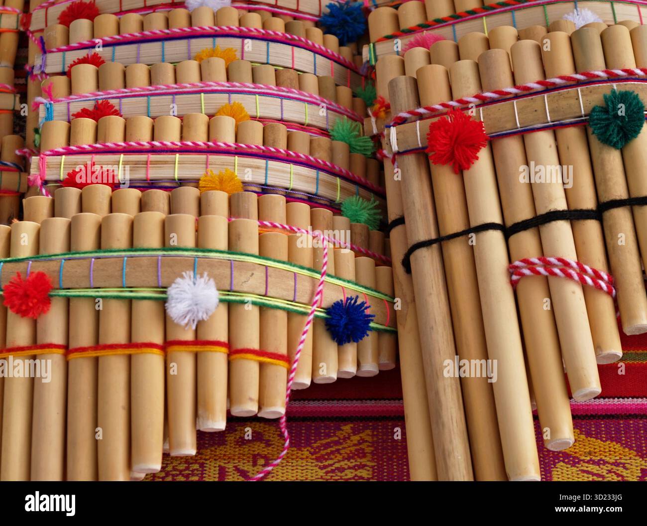 Colorful Andean panpipes showing traditional craftsmanship Stock Photo ...
