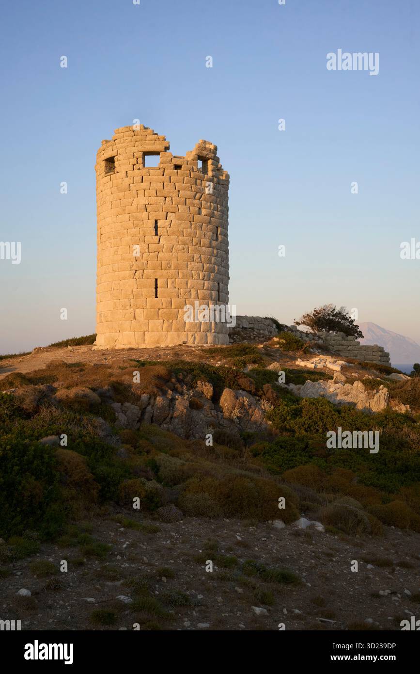 The ancient Greek tower of Drakonon, Ikaria island, Greece. Ancient ...
