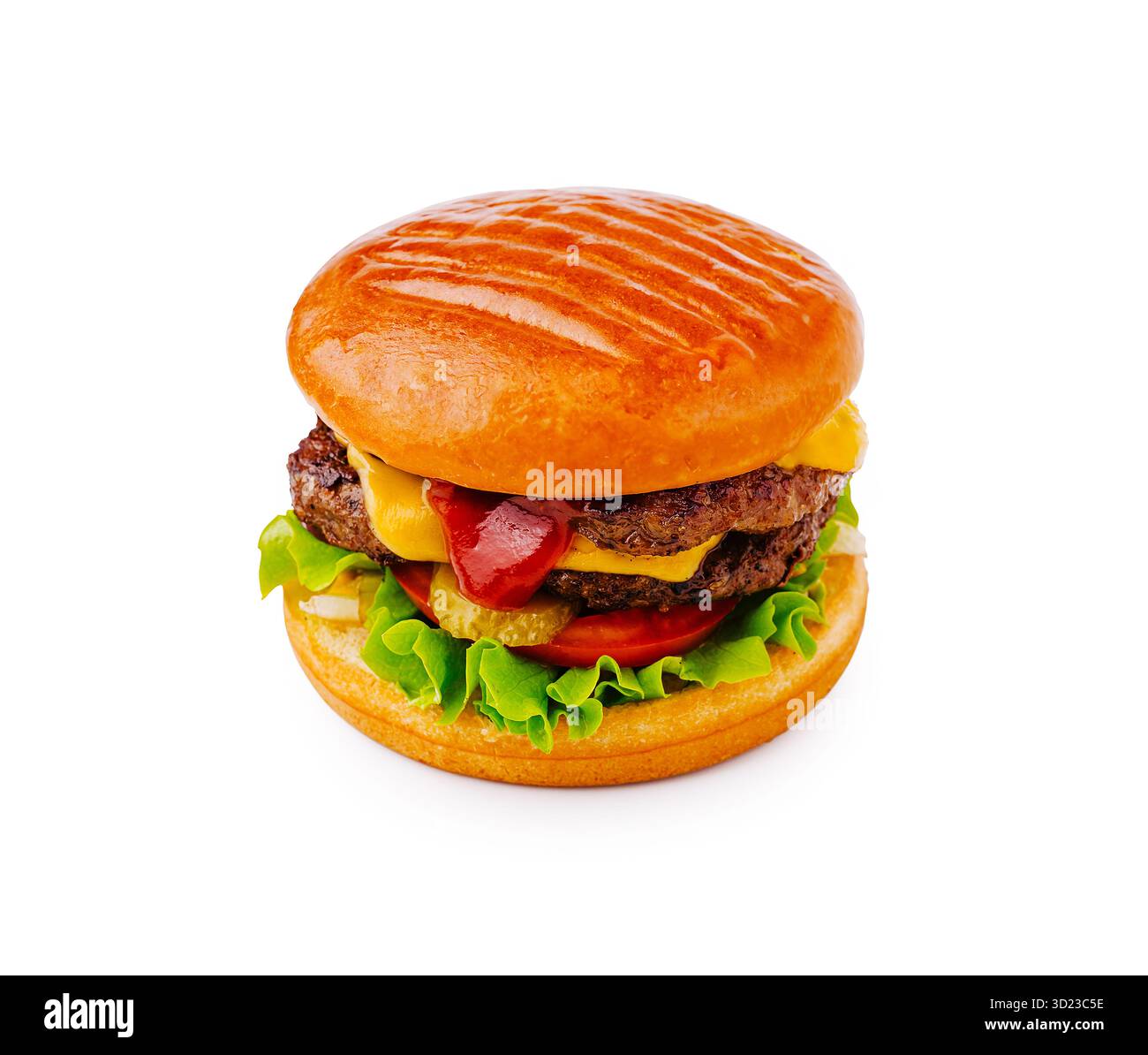 Delicious hamburger features grilled Cut Out Stock Images & Pictures ...