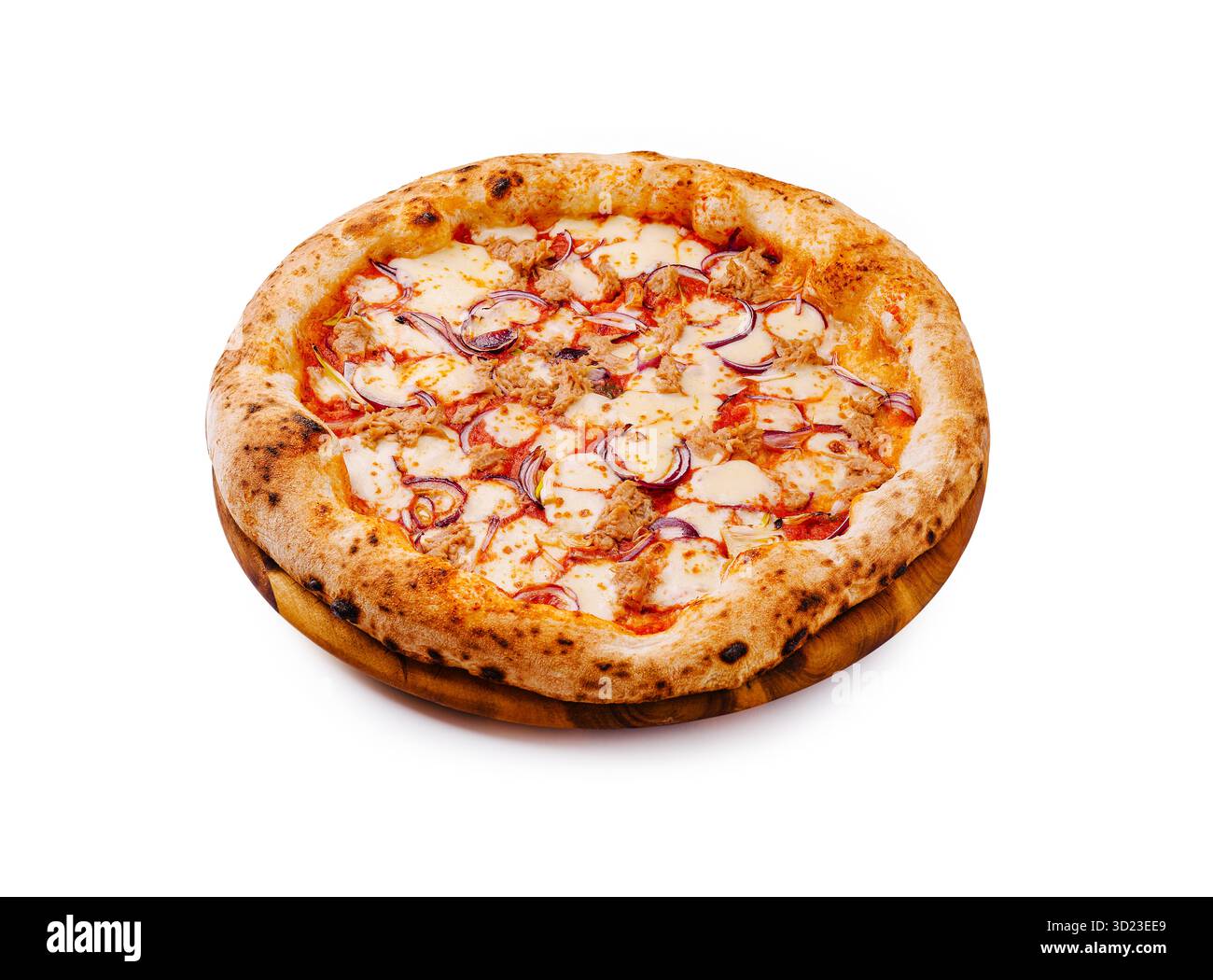 Traditional Neapolitan-style pizza topped with tuna, red onions, tomato ...
