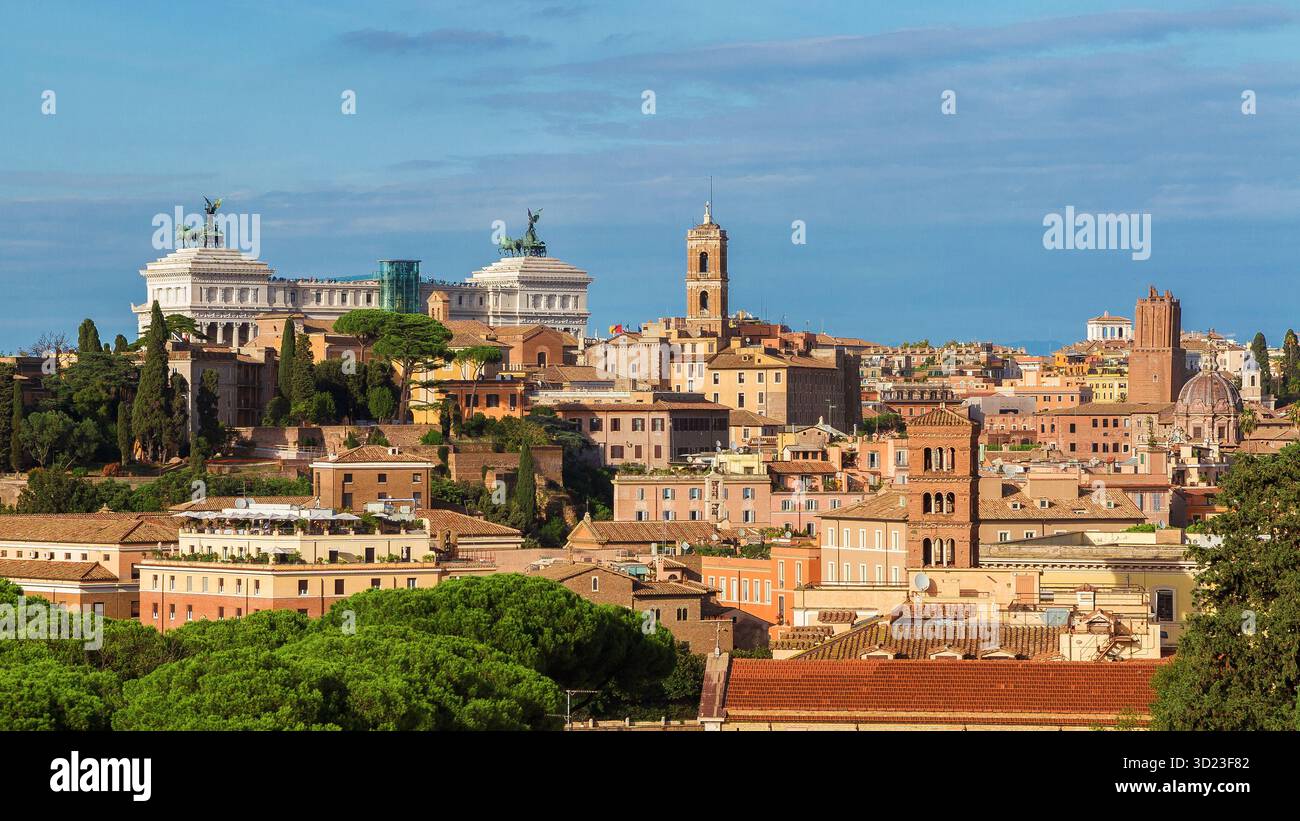 Old skyline. View of Rome beautiful historical center with Capitoline ...