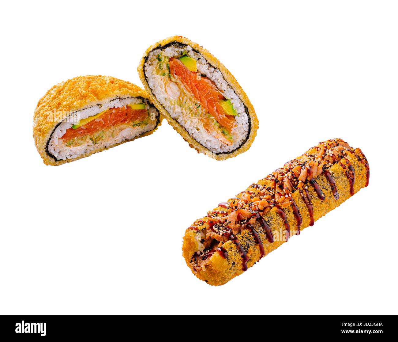 Delicious sushi rolls showcase a crispy outer layer with fillings of ...