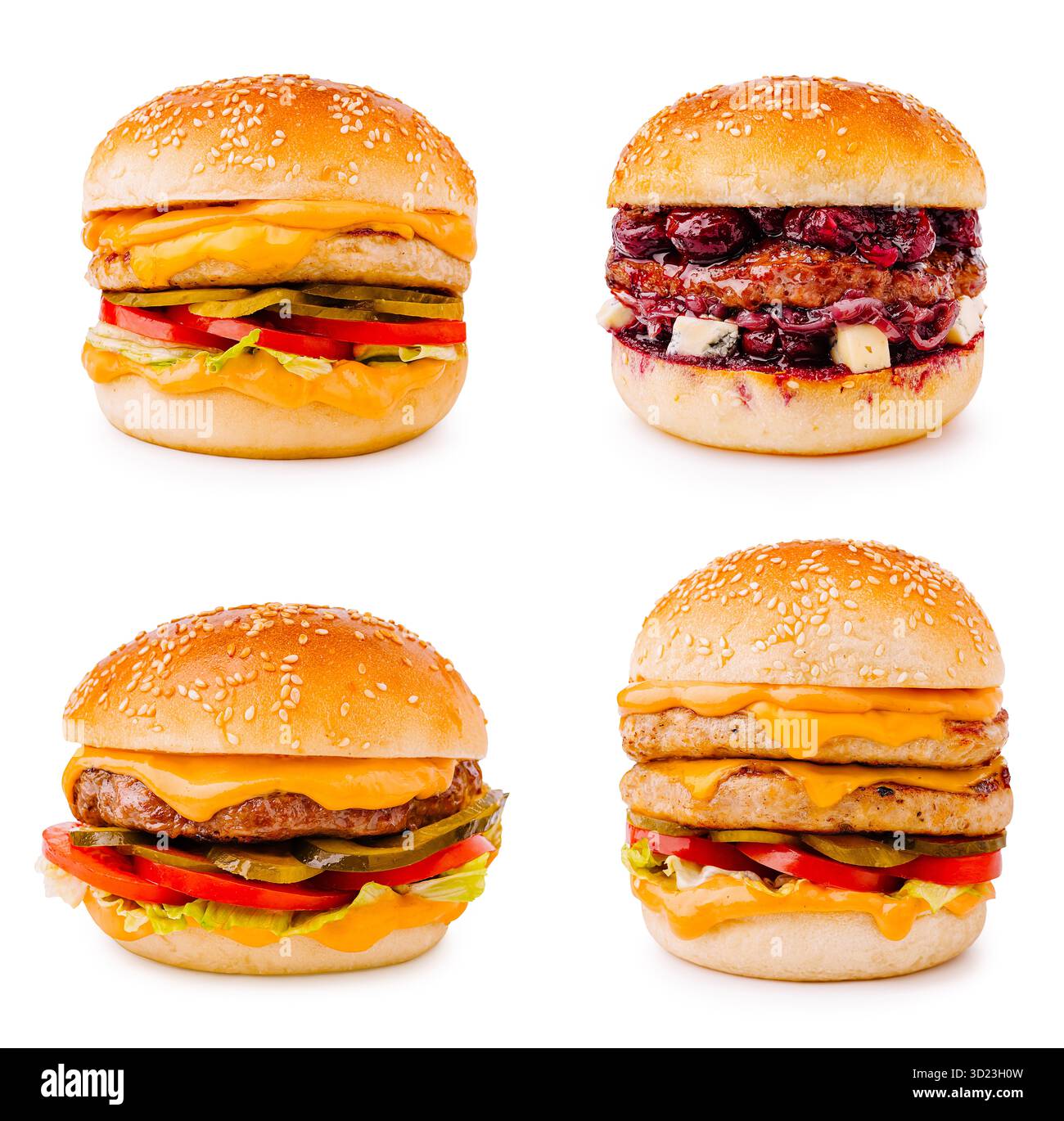 Creative burger assortment featuring various ingredients and flavors ...