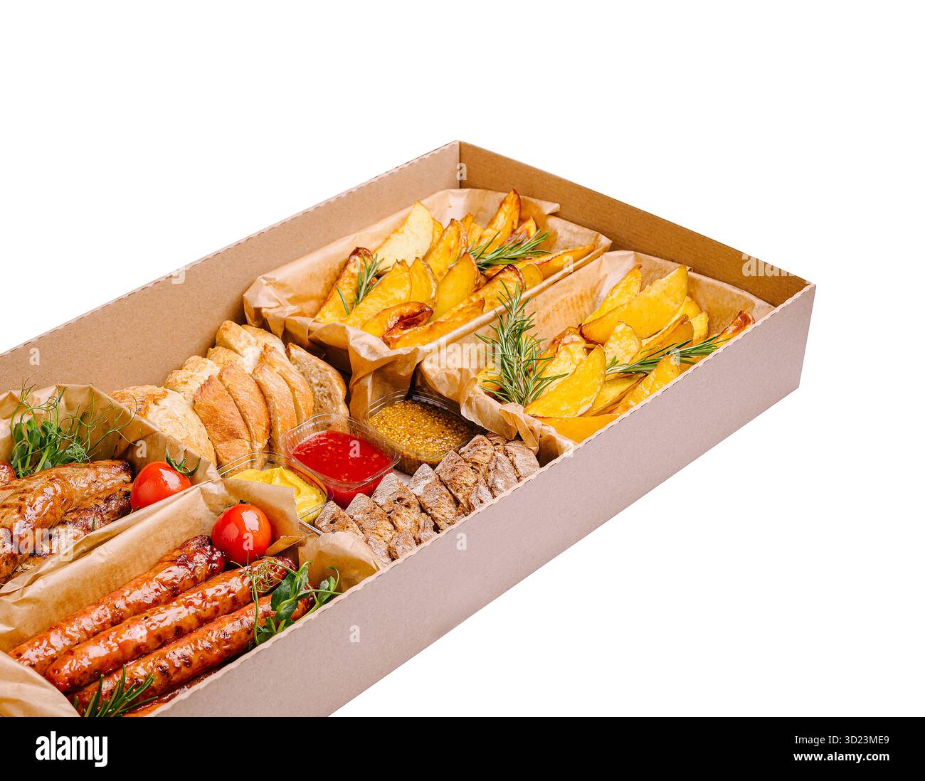 Delicious spread of assorted foods in a takeaway box with fresh ...