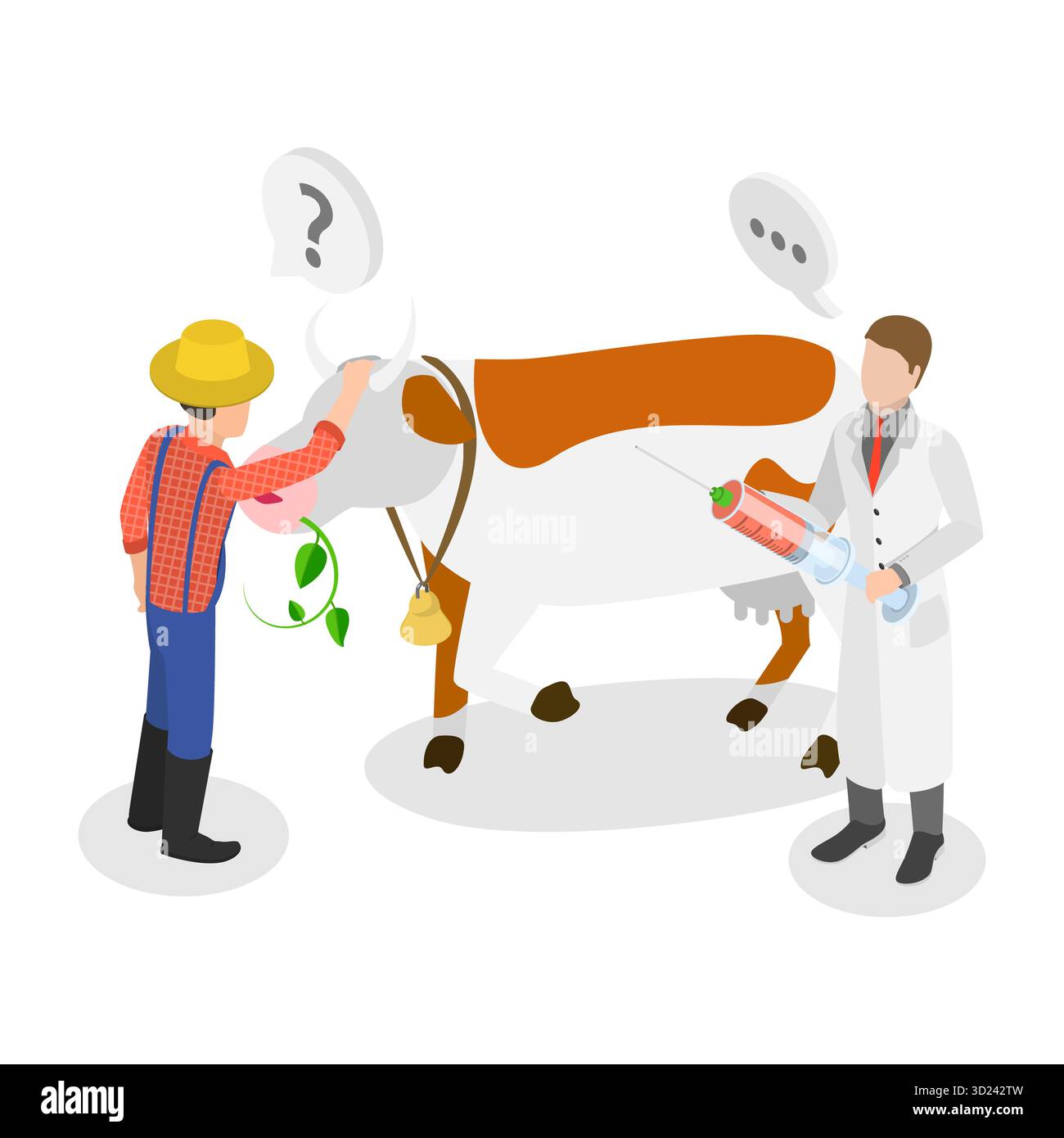 3D Isometric Flat Illustration of Farm Veterinary Doctor, Health Check ...