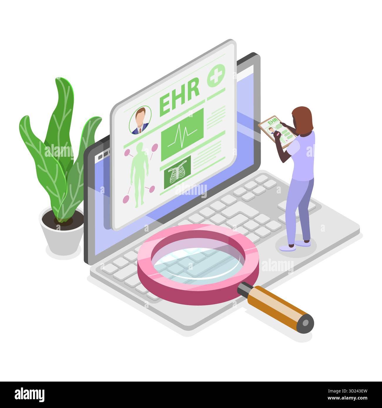 3D Isometric Flat Illustration of Electronic Health Record, EHR. Item 2 ...