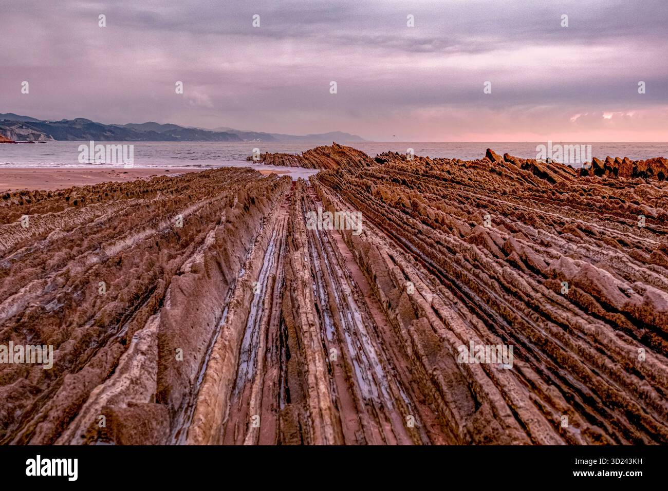 Flysch Rock Formation at Sunset, Zumaia Beach, Basque Country, Spain ...