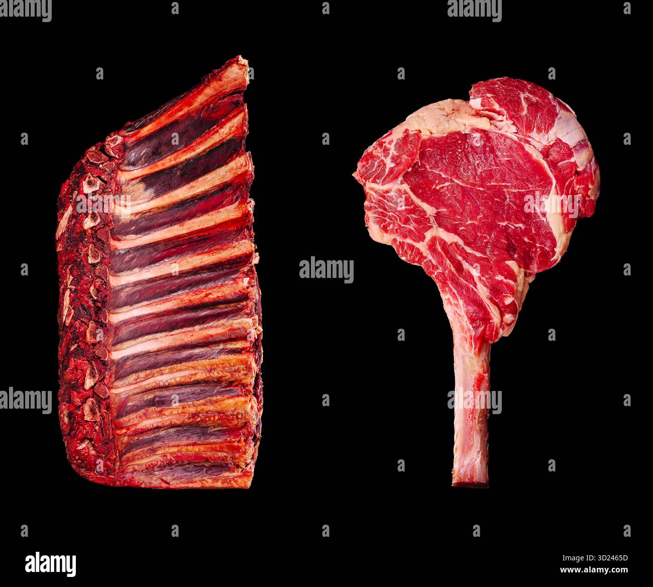 A prime rib cut is displayed alongside a T-bone steak, highlighting the ...