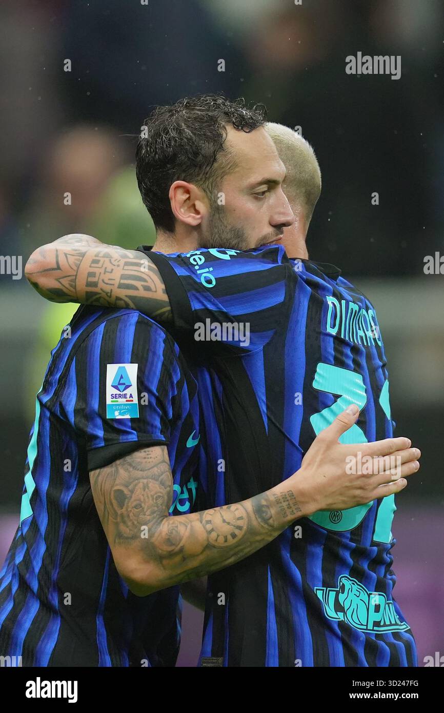 Inter Milan's Hakan Calhanoglu , Inter MilanÕs Federico Dimarco during ...