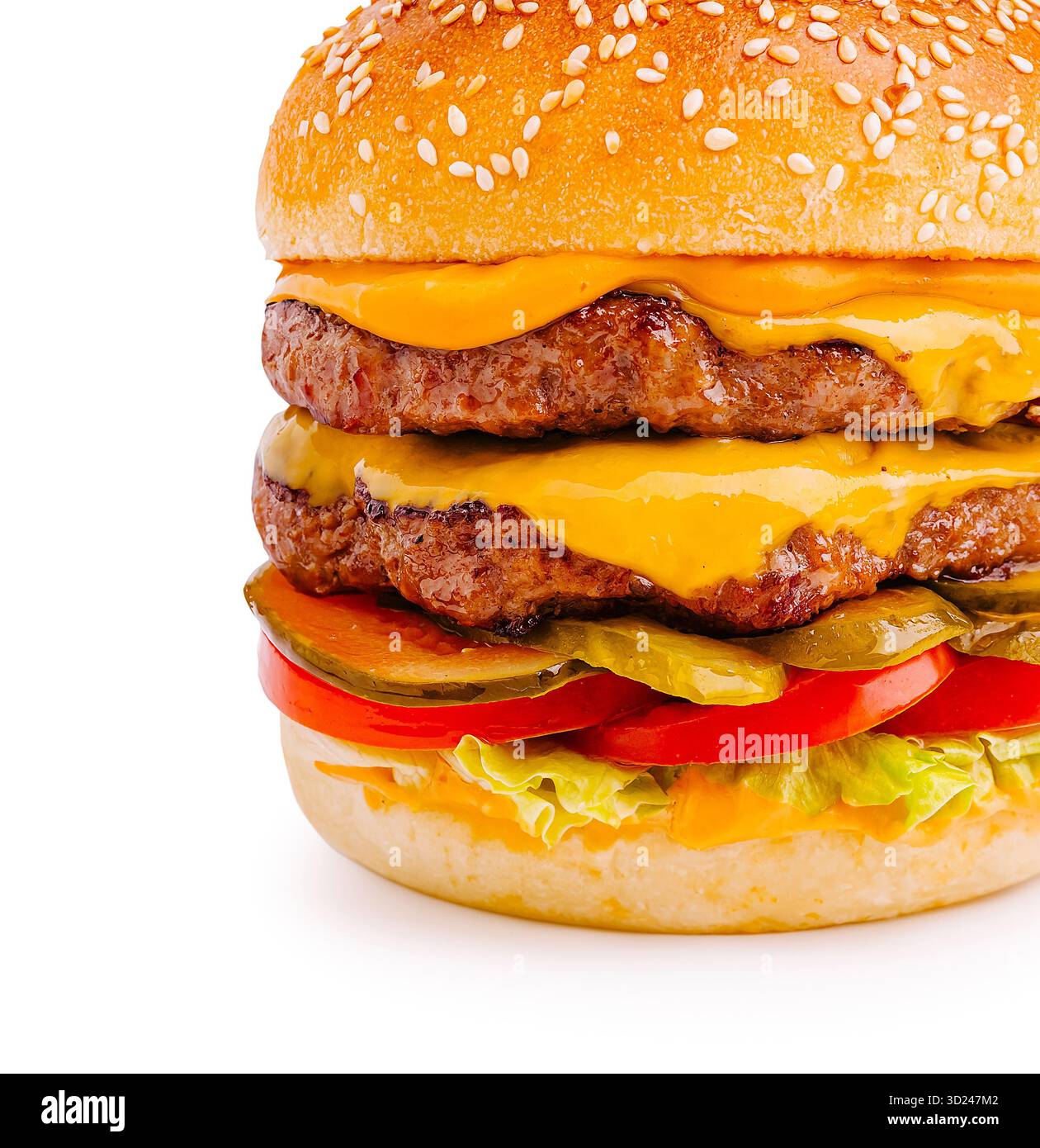 A delicious double cheeseburger features two juicy beef patties, melted ...