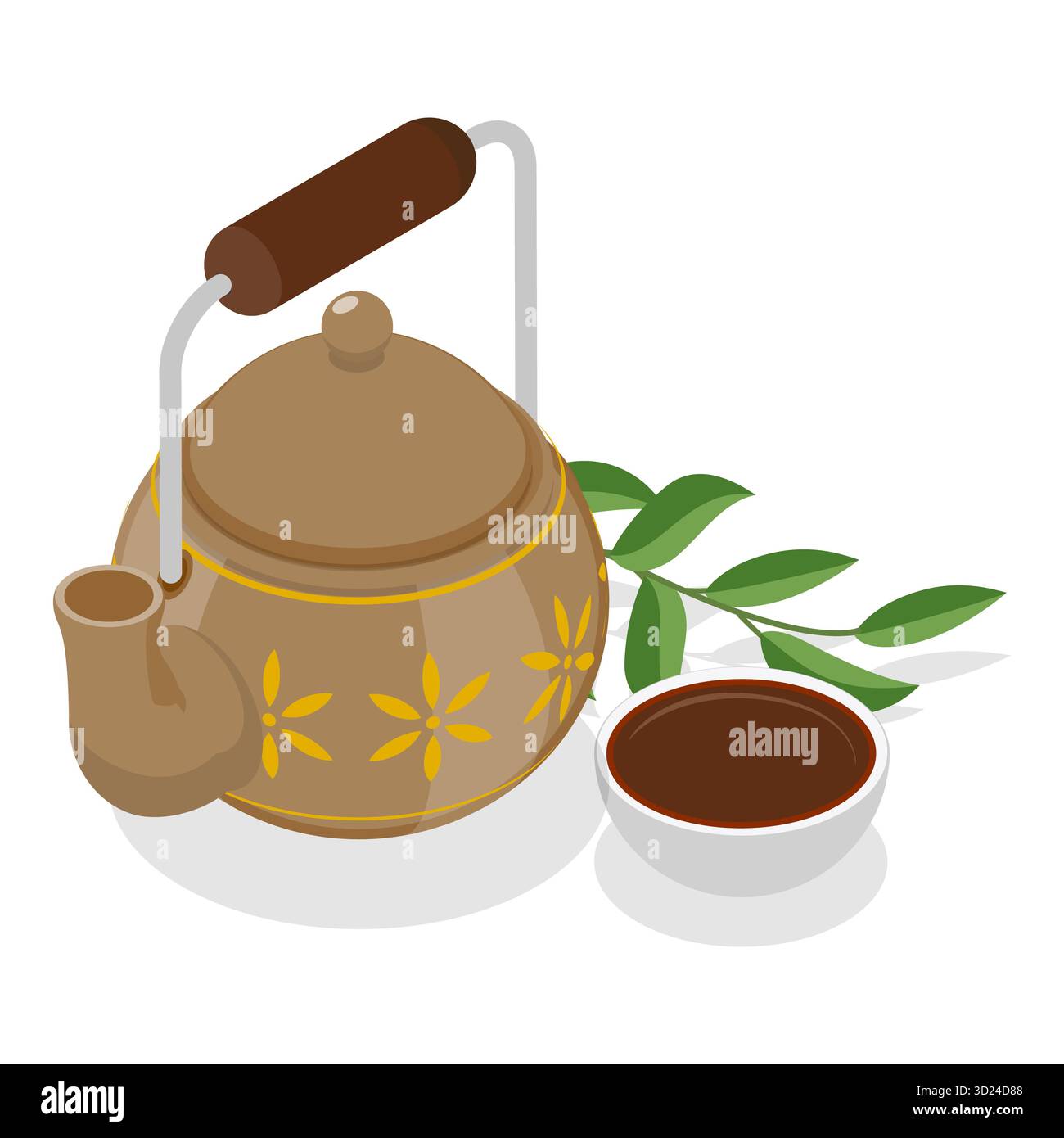 3D Isometric Flat Illustration of Chinese Tea, Hot Herbal Beverage ...