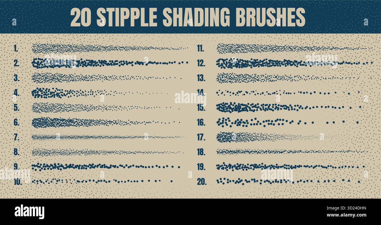 Ink scatter brush, stipple drawing and texturing. Fading gradient ...