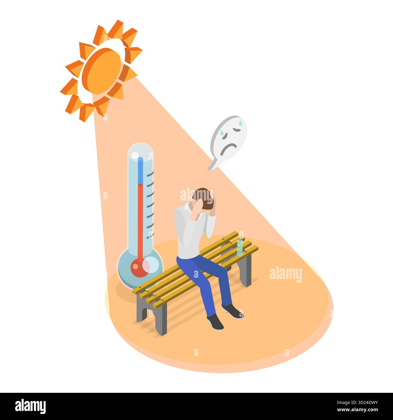 3D Isometric Flat Illustration of Heatstroke, Sun Overheating and ...