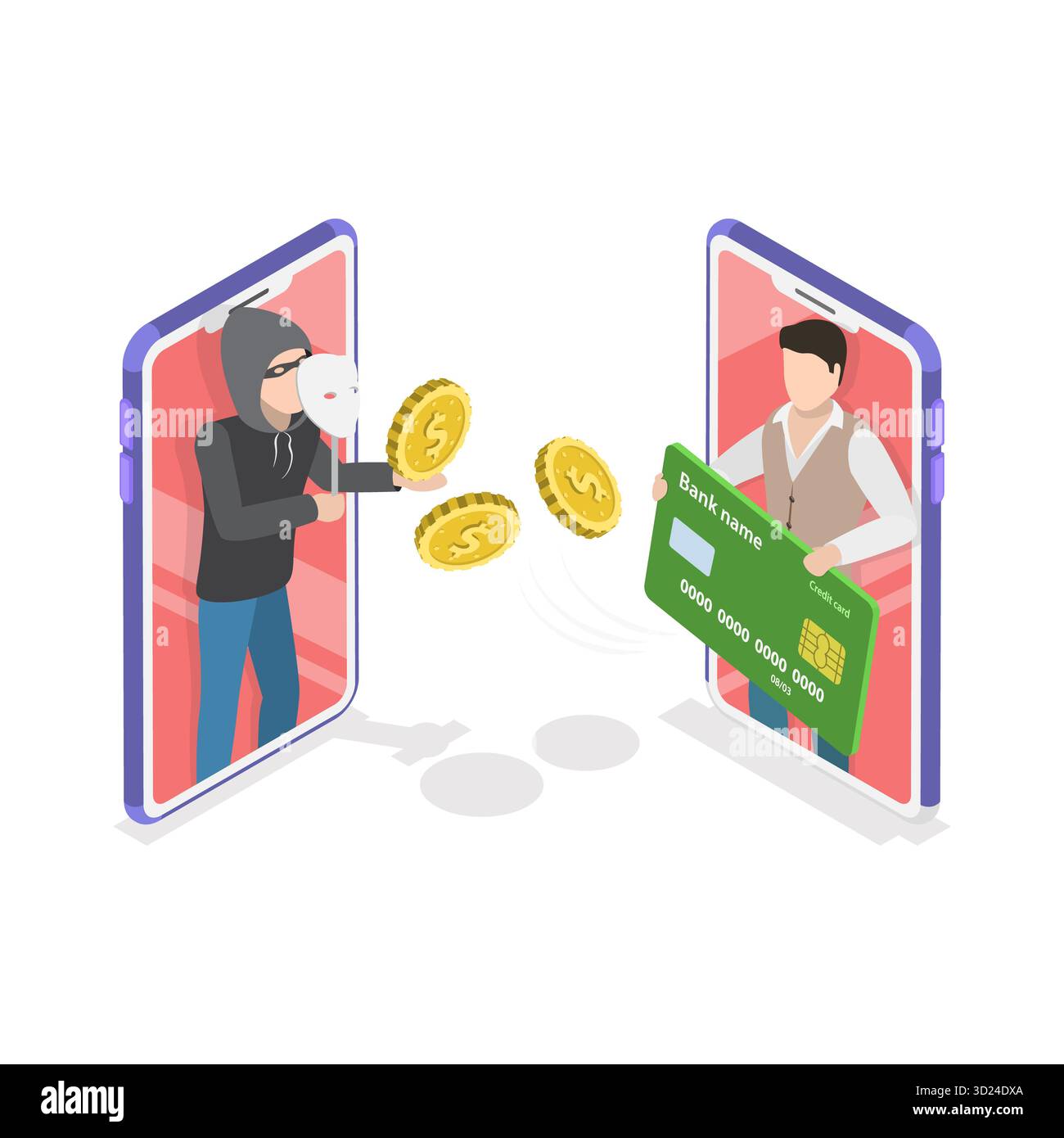 3D Isometric Flat Set of Scam Scenes, Internet Fraud. Item 3 Stock ...