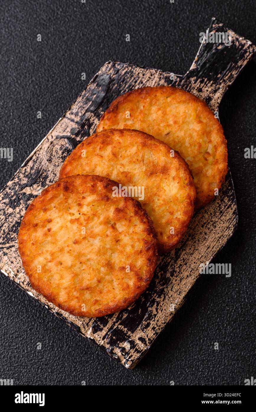 Potato hash browns, a cooked vegetable breakfast food. Potato hash ...