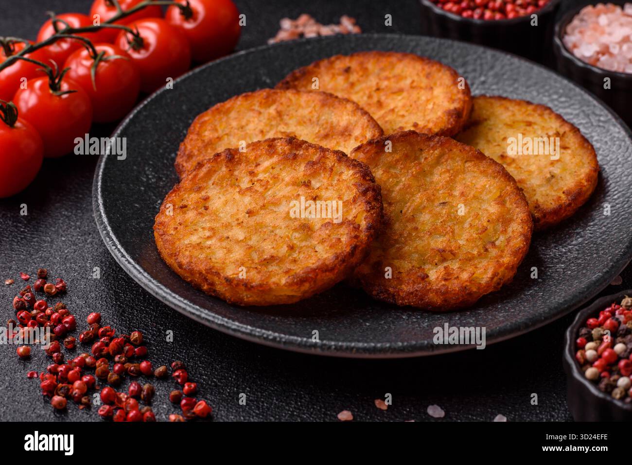 Potato hash browns, a cooked vegetable breakfast food. Potato hash ...
