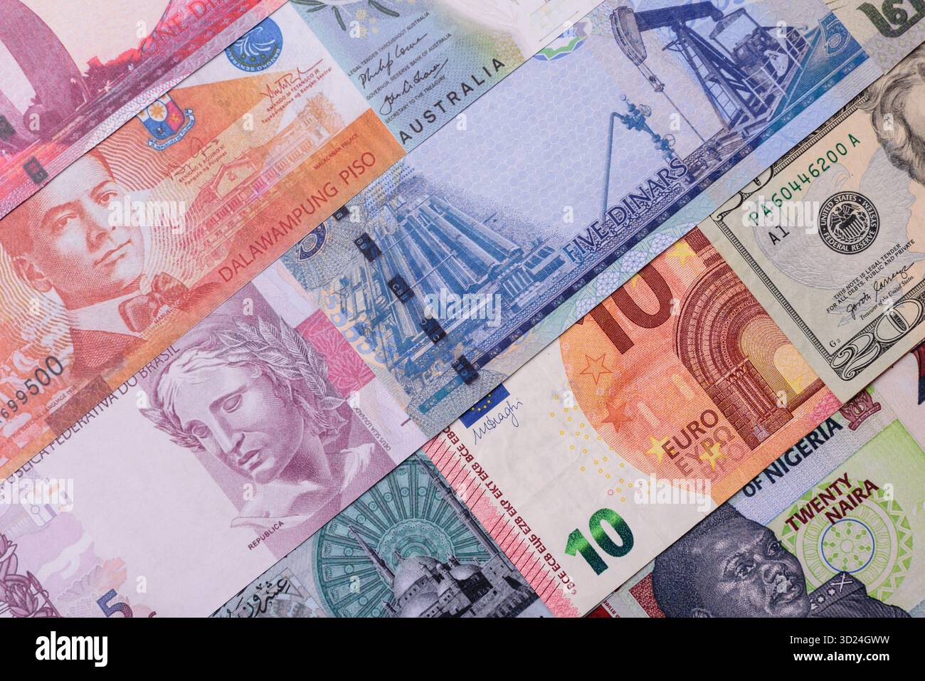 Paper money, banknotes of different countries as a business background ...