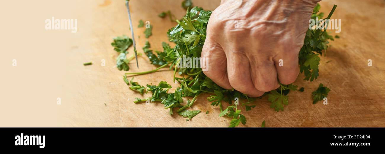 Elderly caucasian hand chopping hi-res stock photography and images - Alamy