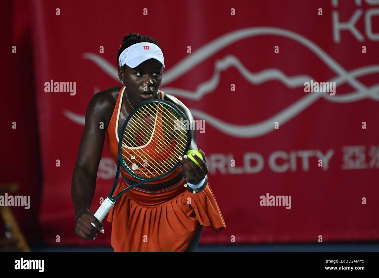 Canadian tennis player Victoria Mboko during a match at the Hong Kong ...