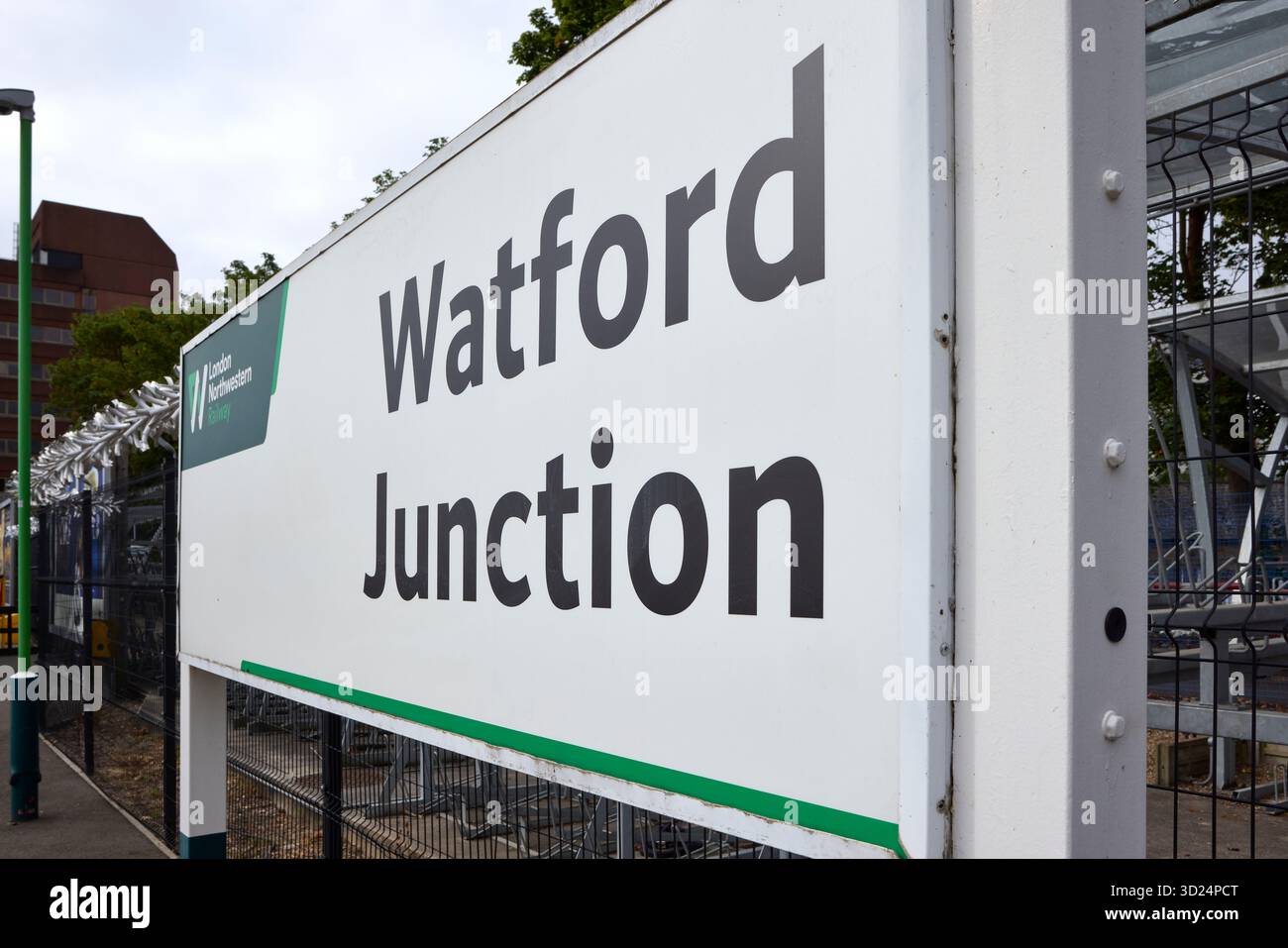 Close-up view of the Watford Junction railway station sign in ...