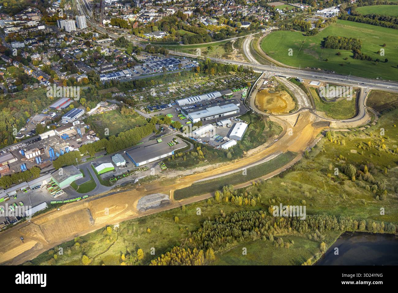 Aerial view, lip mouth area, construction site and new building ...