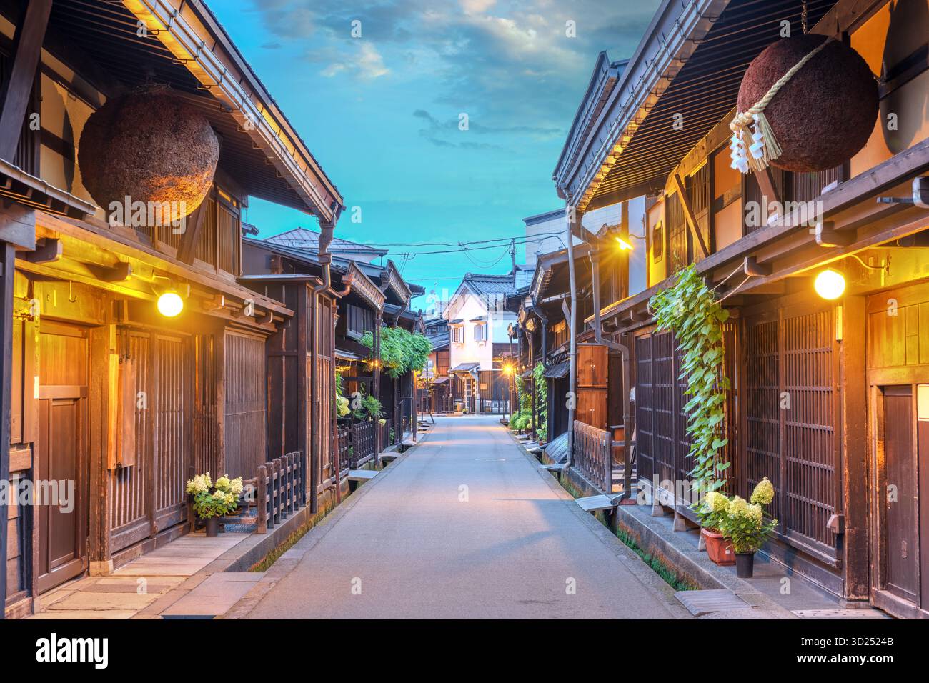 Takayama, Japan at the historic Sannomachi Street in the old town at ...