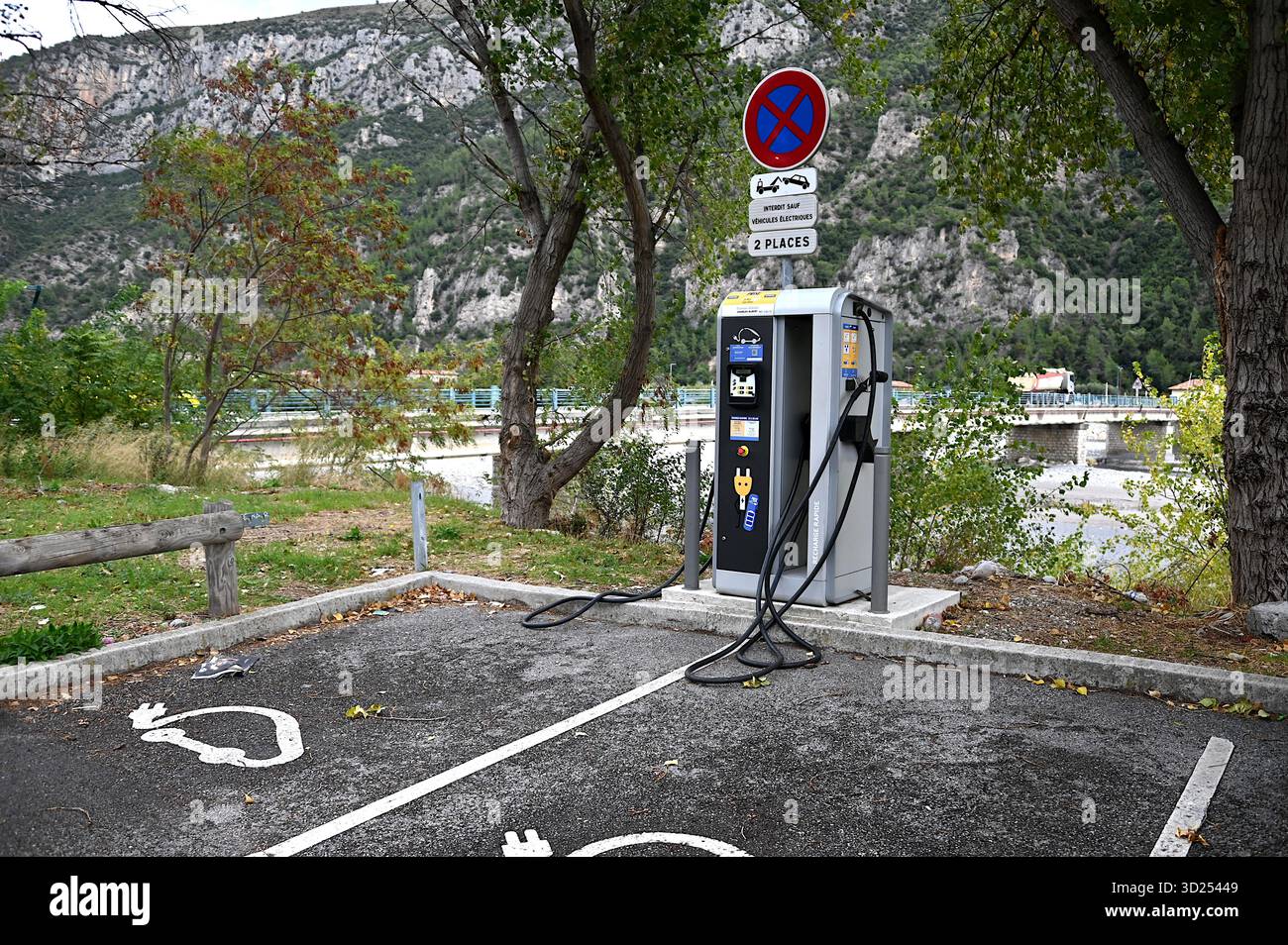 An electric car charging station seen at a carpooling area in Nice ...