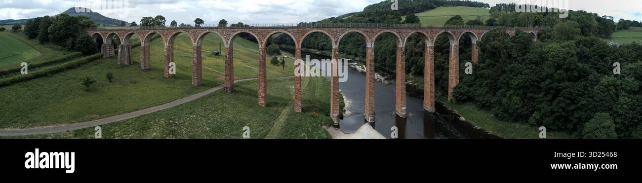 Aerial view of Leaderfoot Viaduct crossing the River Tweed Stock Photo ...