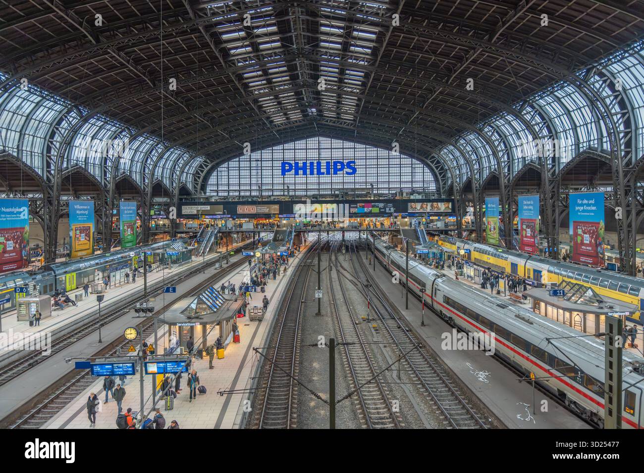 Germany Hamburg October 26, 2025. Train platforms and tracks. Panoramic ...